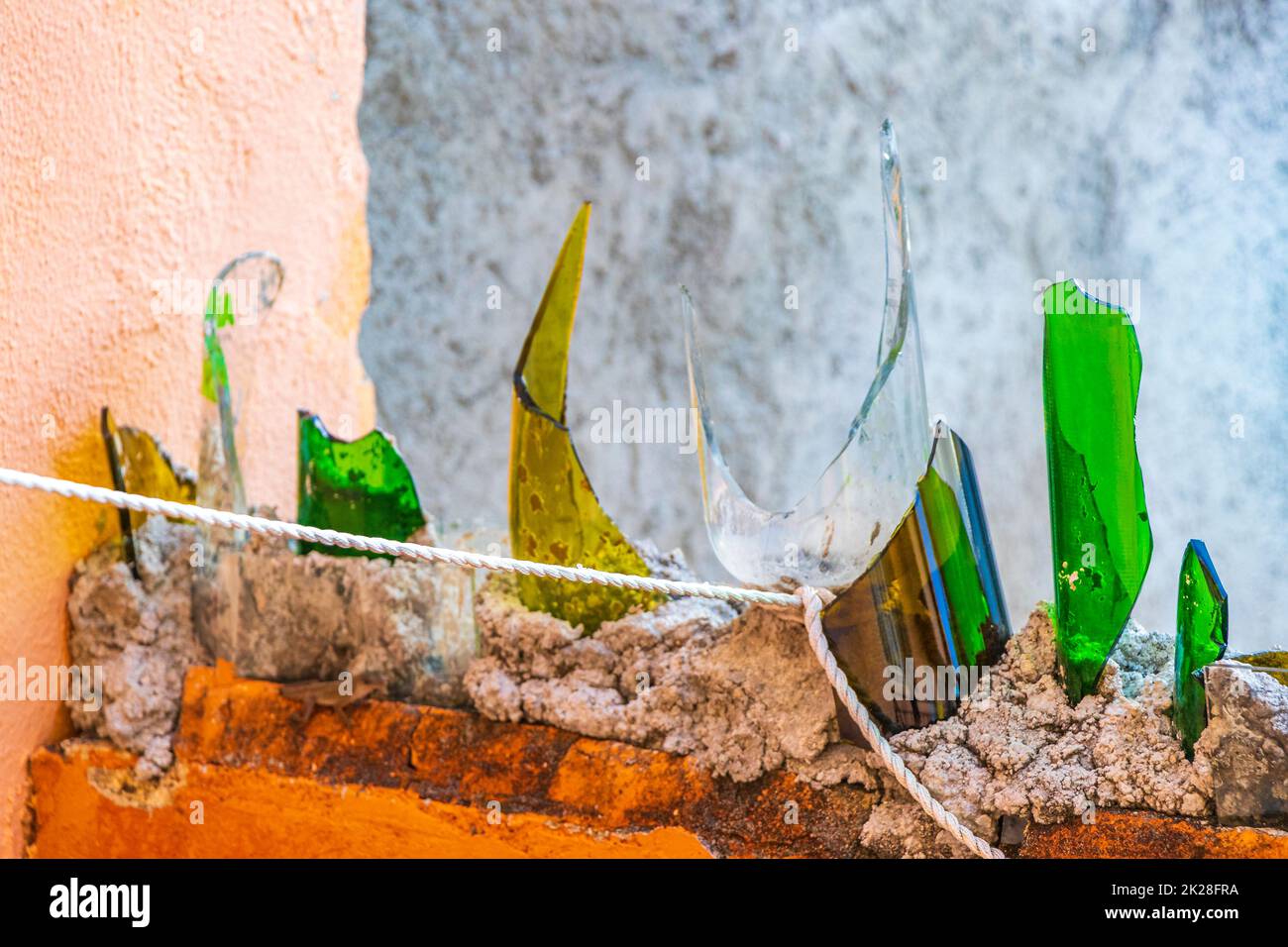 Dangerous wall with broken glass bottles Playa del Carmen Mexico Stock ...