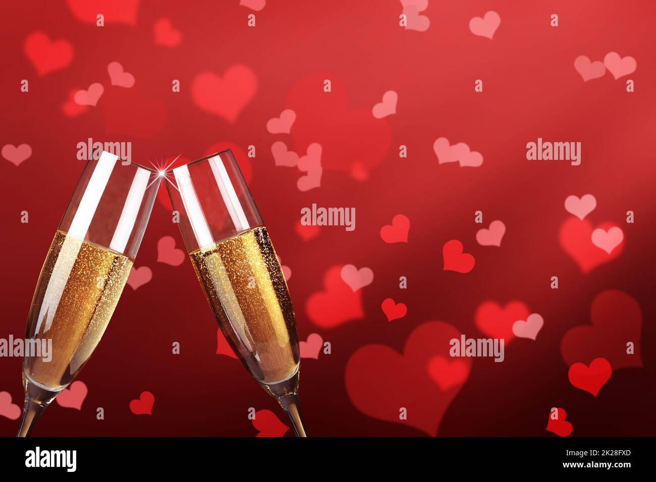 Romantic celebration of Valentine's day, with champagne and festive ...
