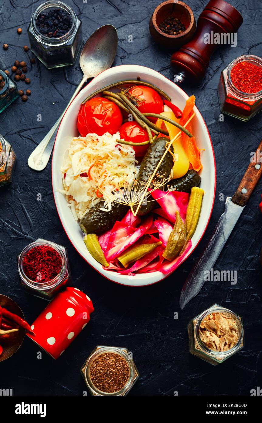Delicious homemade pickles, pickled mix Stock Photo - Alamy