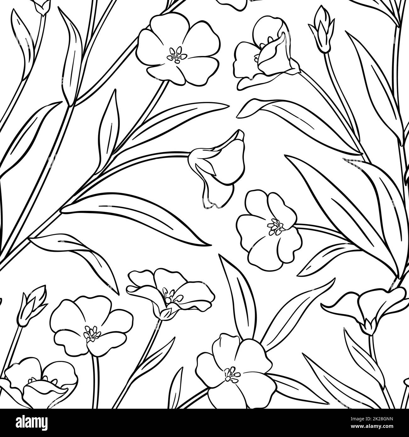 flax plant vector pattern on white background Stock Photo - Alamy