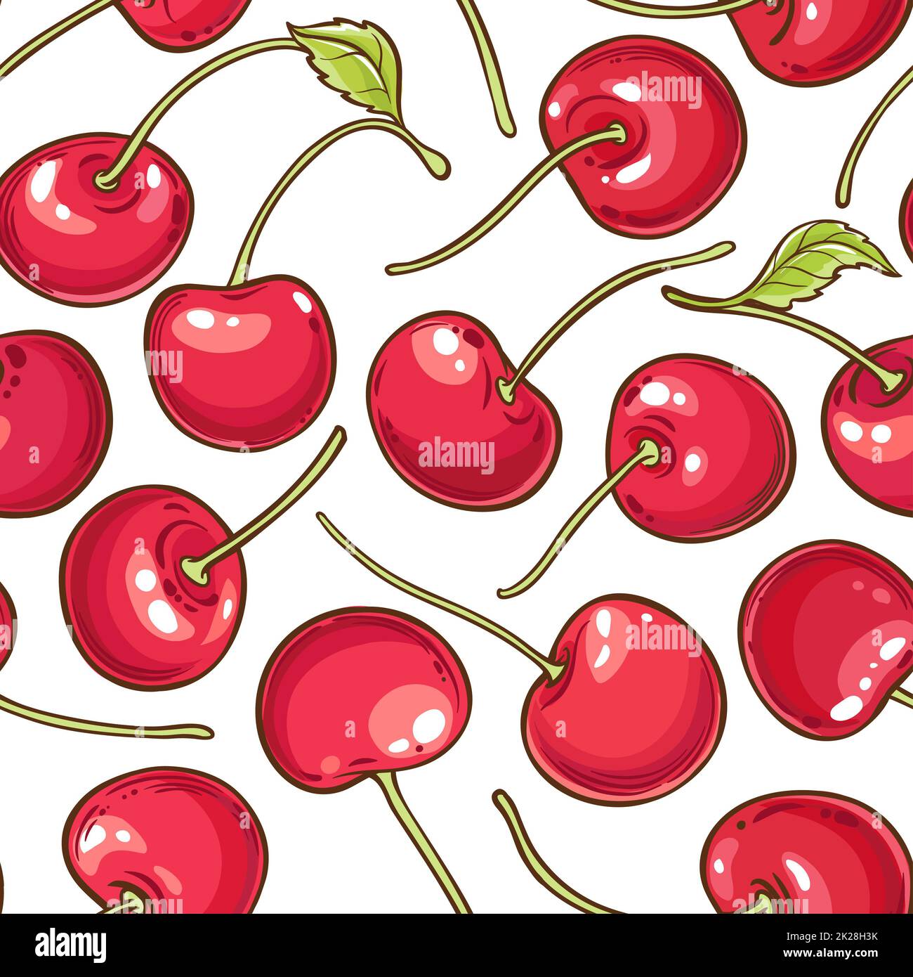 cherry berries vector pattern on white background Stock Photo - Alamy