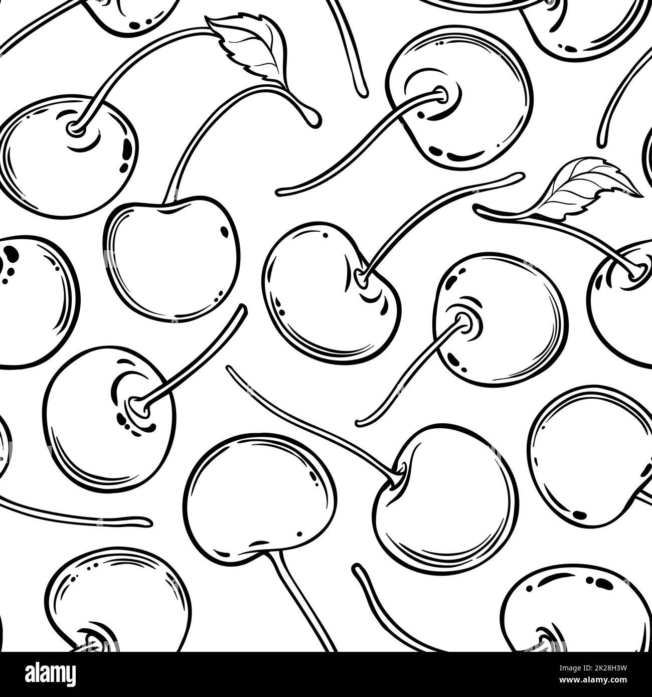 cherry berries vector pattern on white background Stock Photo - Alamy