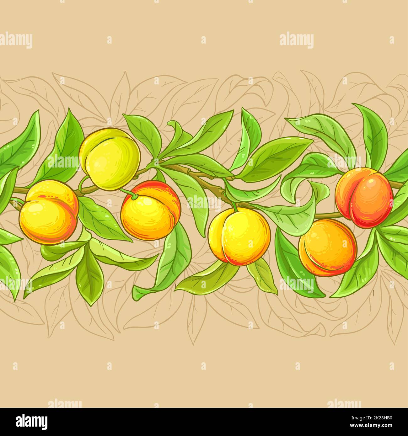 peach branches vector pattern on color background Stock Photo - Alamy
