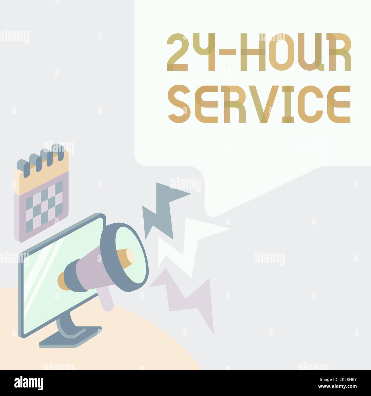 Sign displaying 24 Hour Service. Word for service that is available any ...