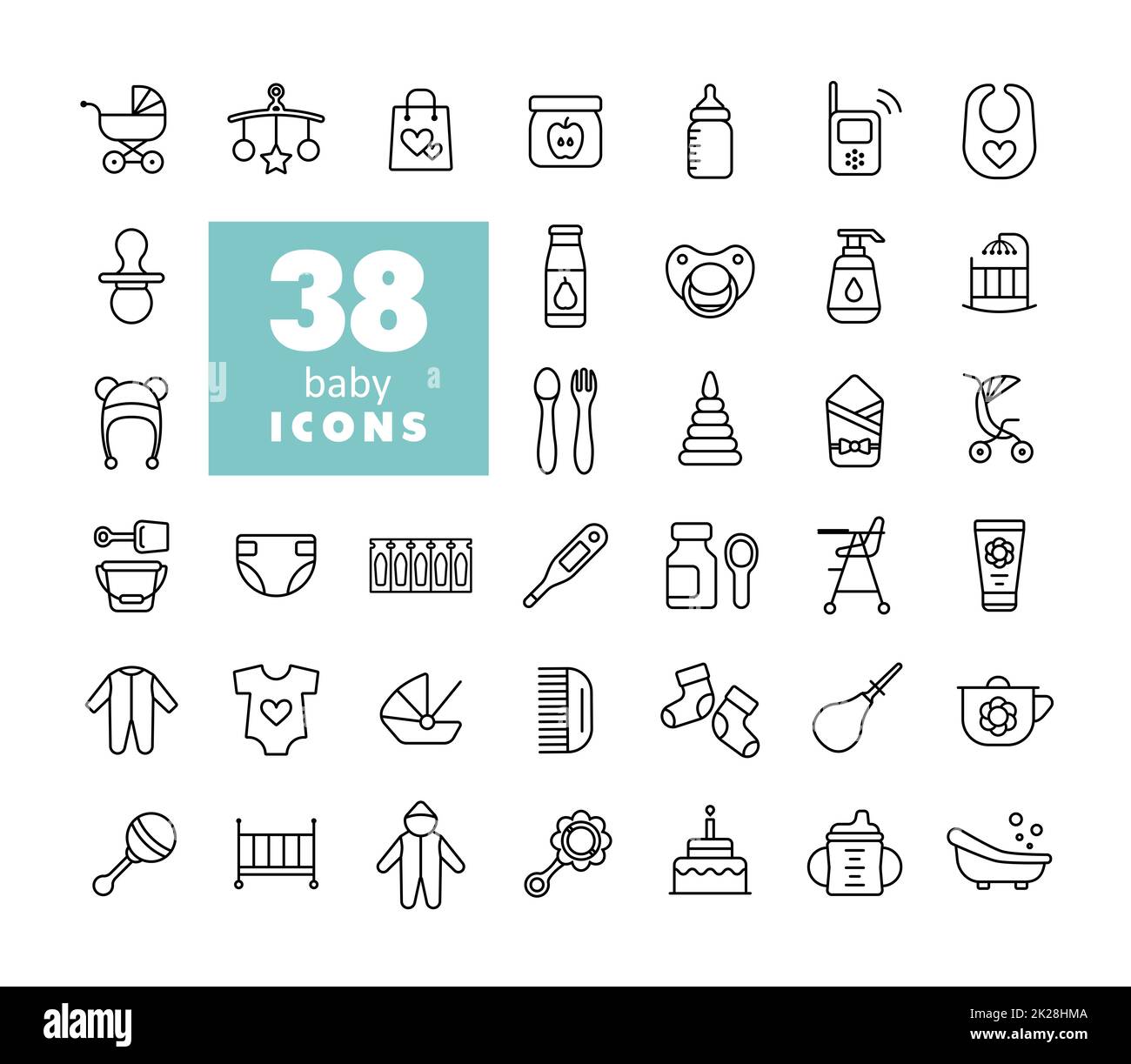 Baby, feeding and care icons set Stock Photo - Alamy