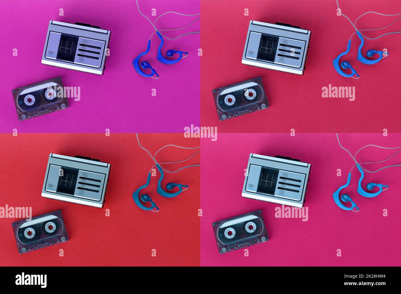 A 90s cassette player, tape and earphones for listening to music on the ...