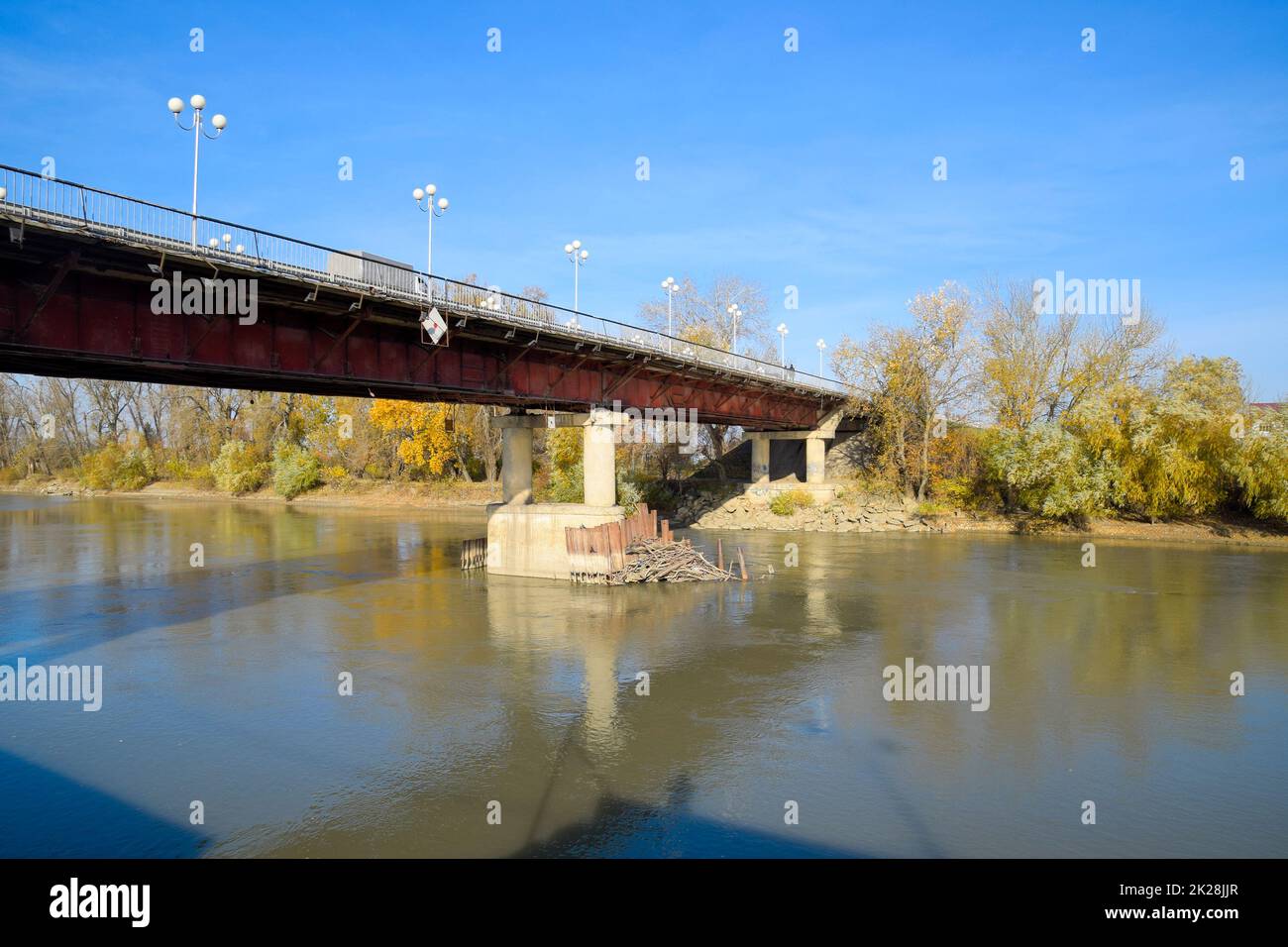 The bridge across the river Protoka in the city of Slavyansk-on Stock ...