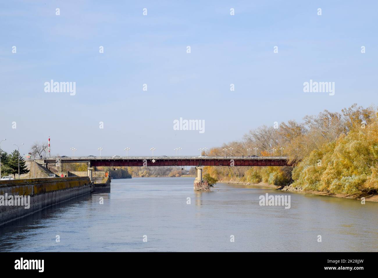 The bridge across the river Protoka in the city of Slavyansk-on Stock ...