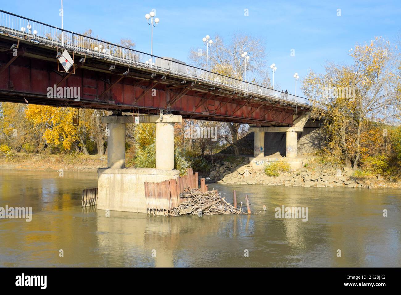 The bridge across the river Protoka in the city of Slavyansk-on Stock ...