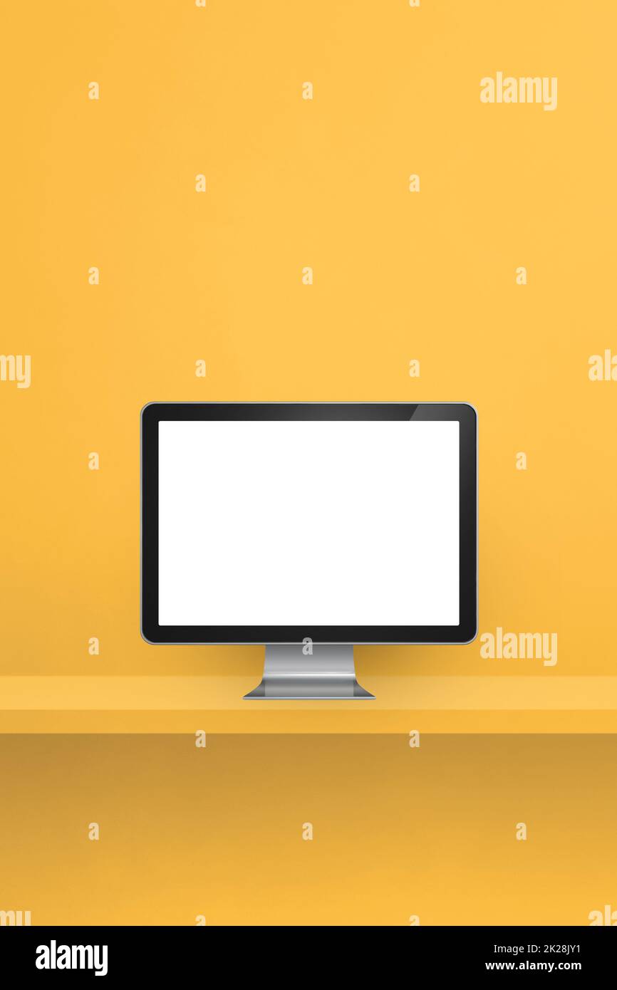 Computer pc on yellow shelf. Vertical background Stock Photo - Alamy