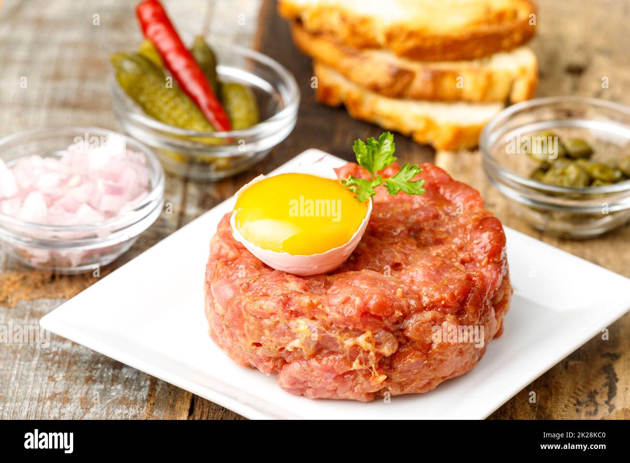 steak tartare with egg Stock Photo - Alamy