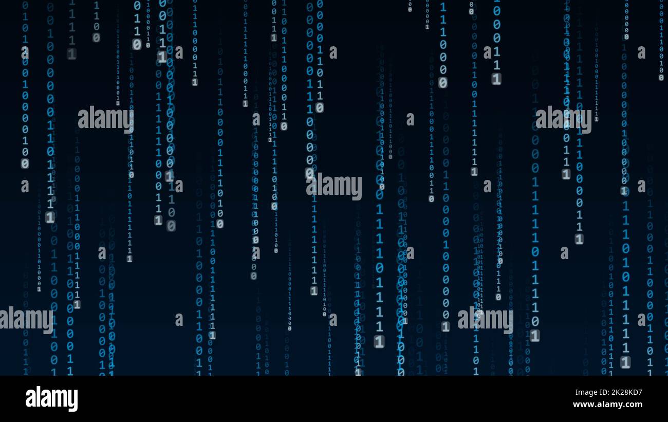 Abstract graphic background - blue rain of binary digits on black background Stock Photo - Alamy