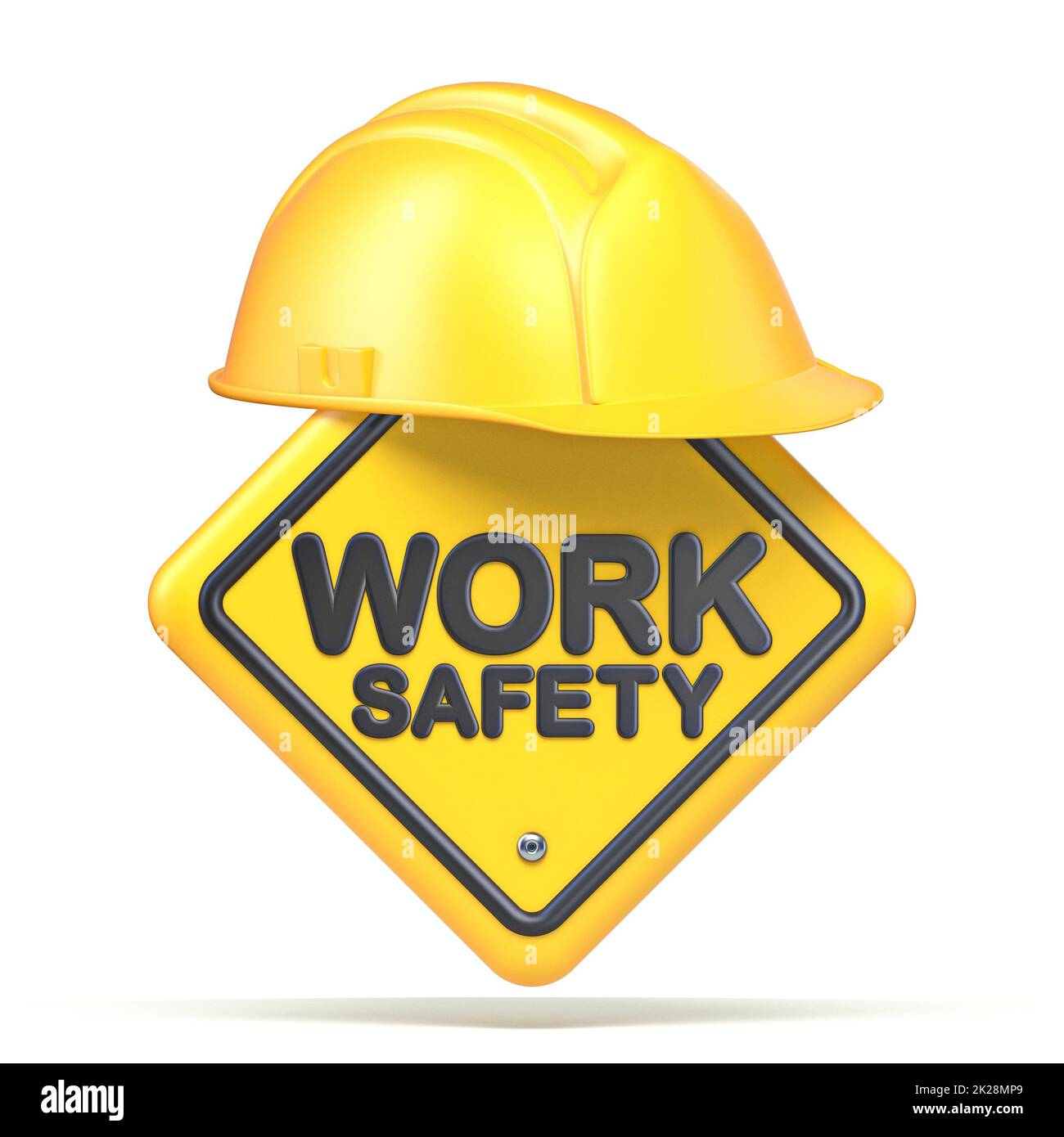 Yellow helmet and WORK SAFETY sign 3D Stock Photo - Alamy