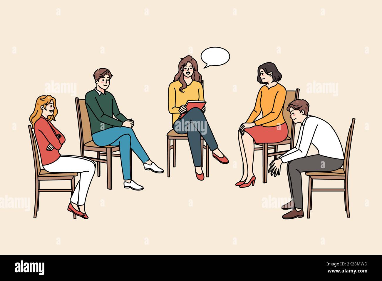 Diverse people at group counseling session with psychotherapist Stock ...