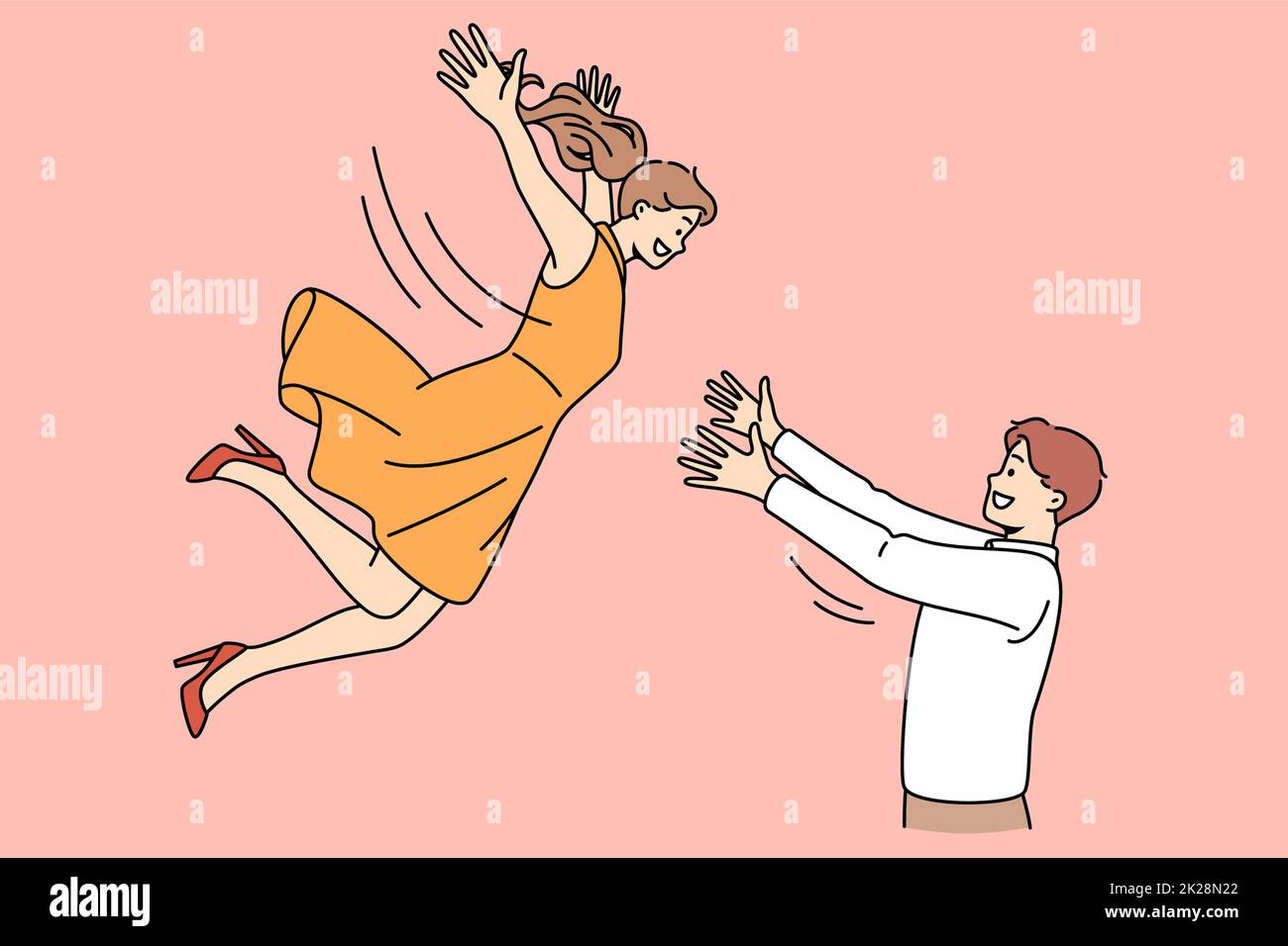 Cartoon illustration man catching woman hi-res stock photography and ...