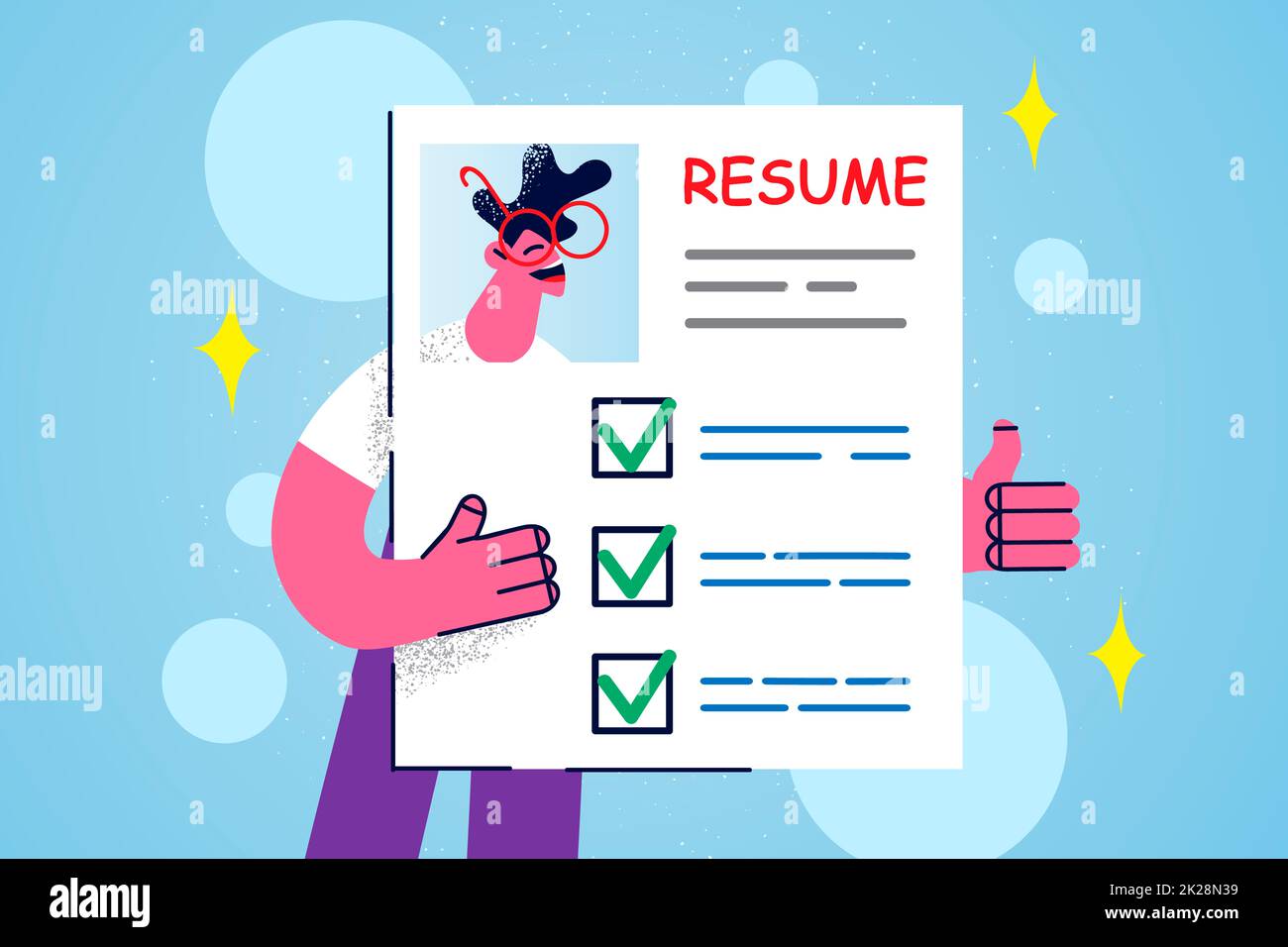 Smiling man employee on paper work resume Stock Photo - Alamy