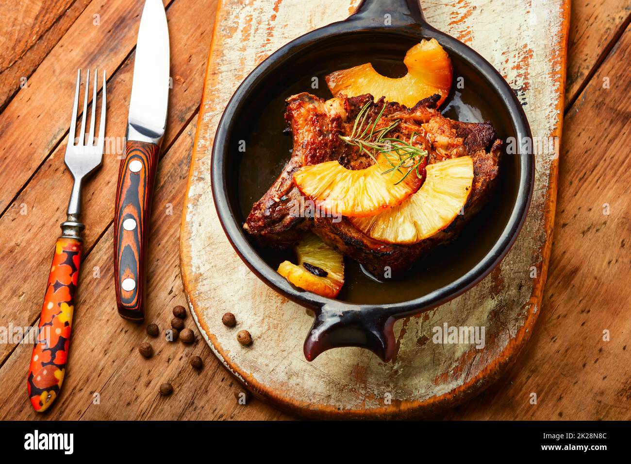 Meat barbecue with pineapple rings Stock Photo - Alamy