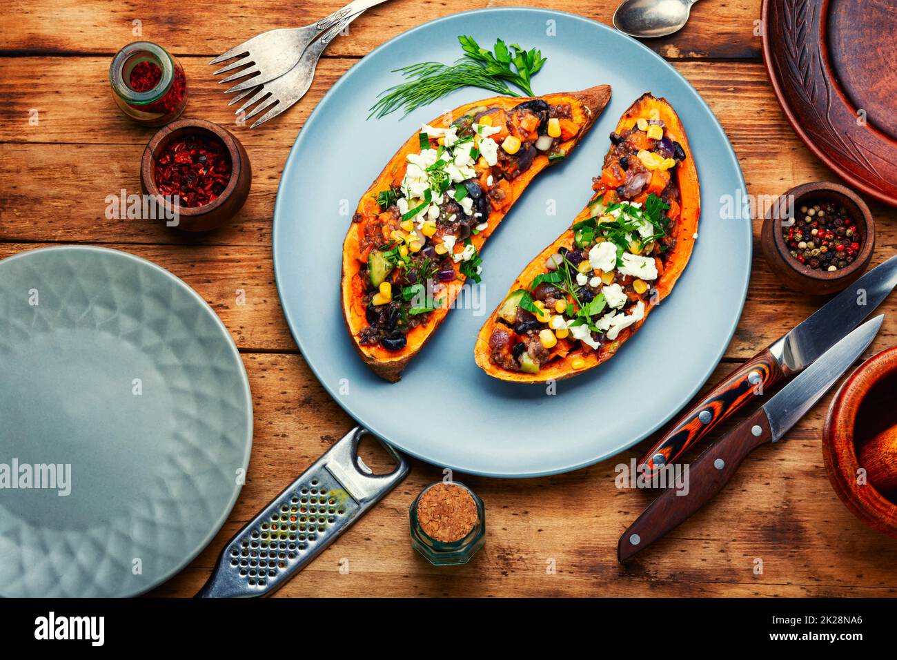 Sweet potato, batata roasted with vegetables Stock Photo - Alamy