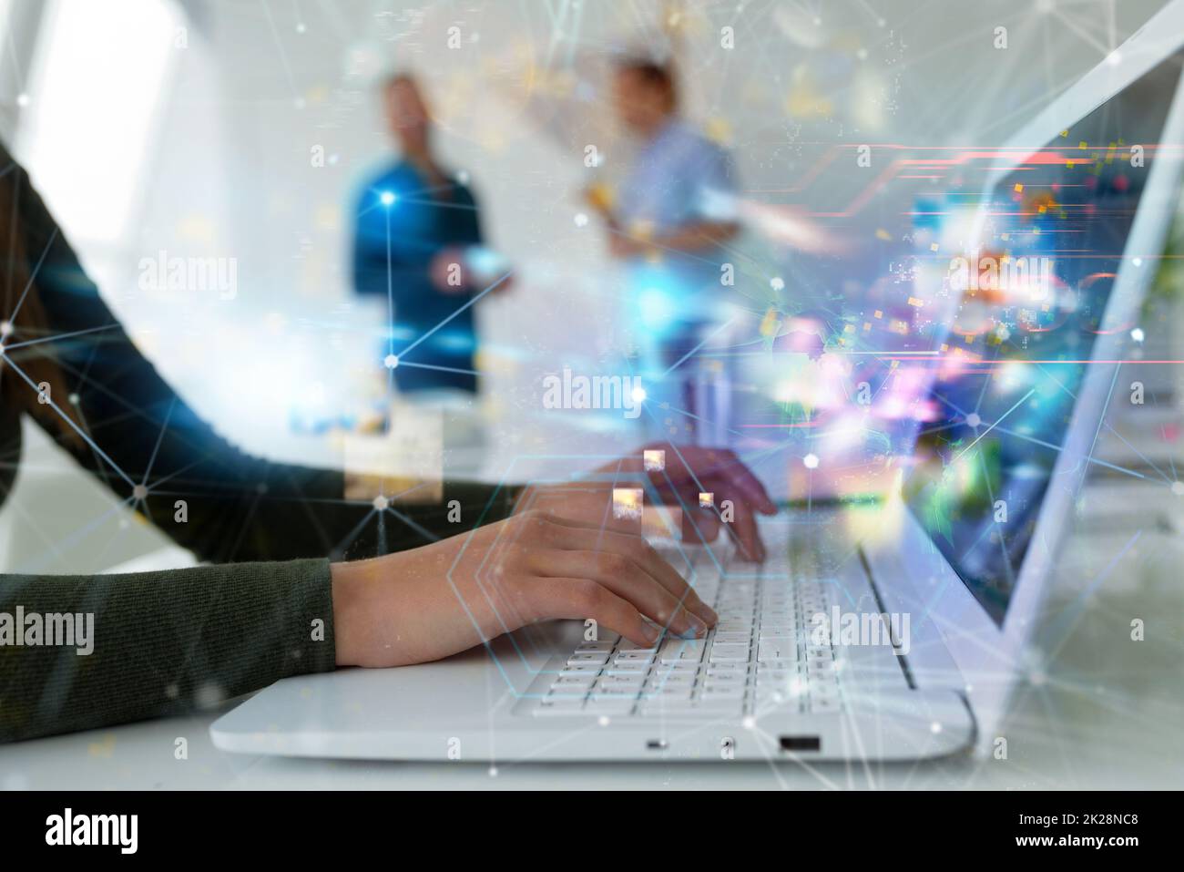 Woman works with laptop with internet streaming service Stock Photo - Alamy