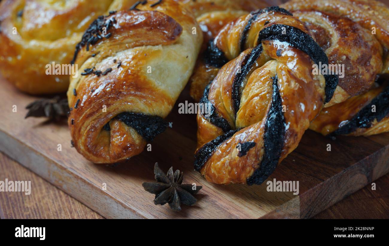 French pastries in Israel. Sweet pastry rolls and croissants Stock ...