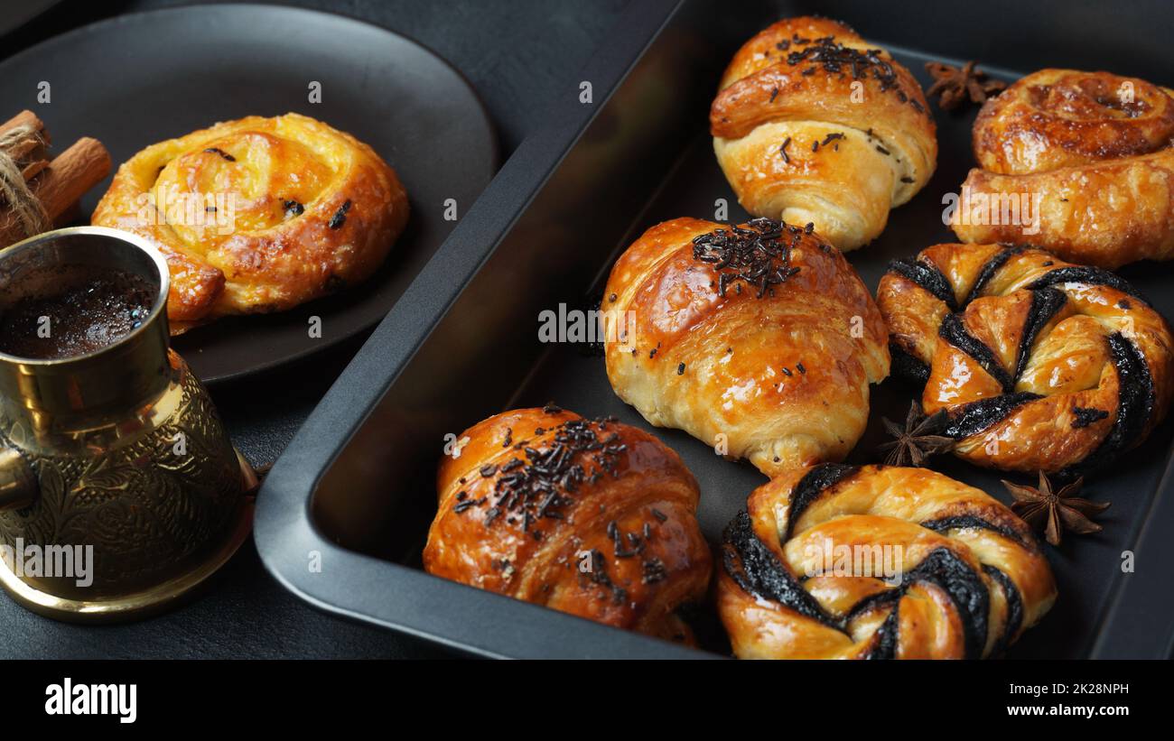 French pastries in Israel. Sweet pastry rolls and croissants Stock ...