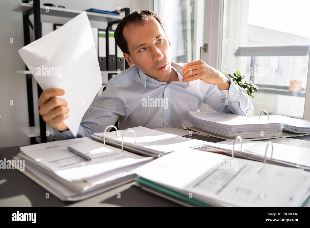 Sweating Uncomfortable Business Man Feeling Heat Stock Photo - Alamy