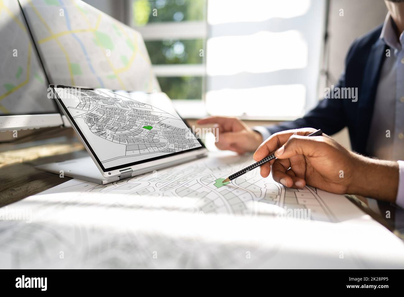Cadastre Map And City Building Survey Stock Photo - Alamy