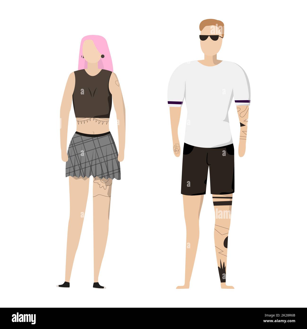 Stylishly dressed young man and teenager girl with tattoos - Vector ...