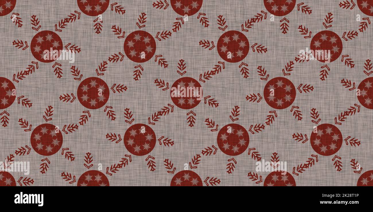 Seamless christmas snowflake woven linen border. Two tone seasonal red ...