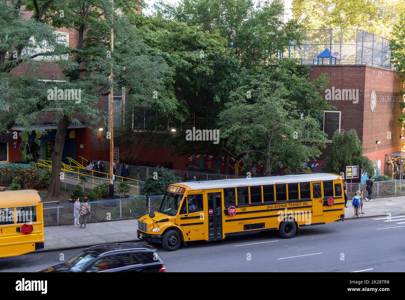 Parents and students outside of PS33 in Chelsea in New York on the ...