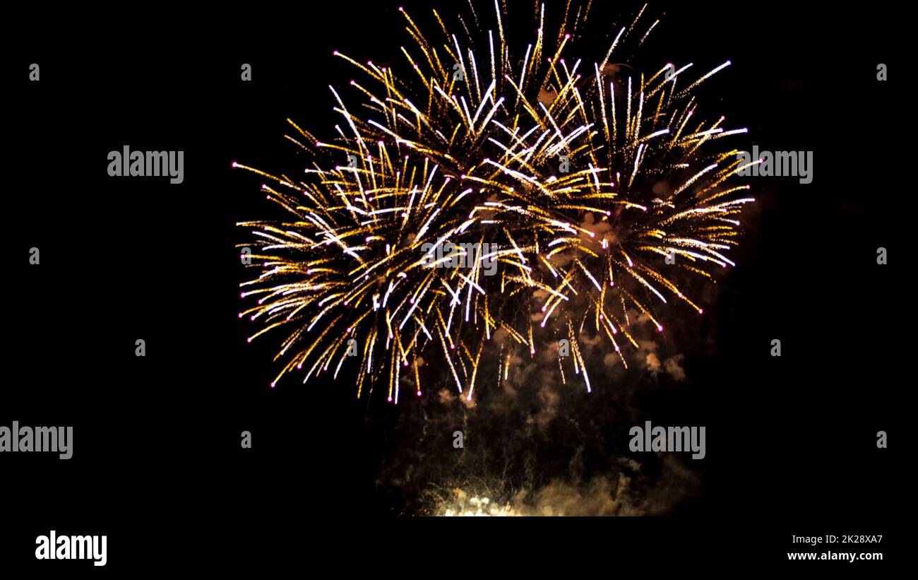 salute close-up. beautiful mass fireworks for the holiday Stock Photo ...