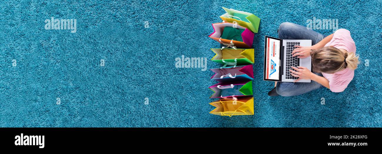 Online Ecommerce Shopping. Customer Woman At Home Stock Photo - Alamy