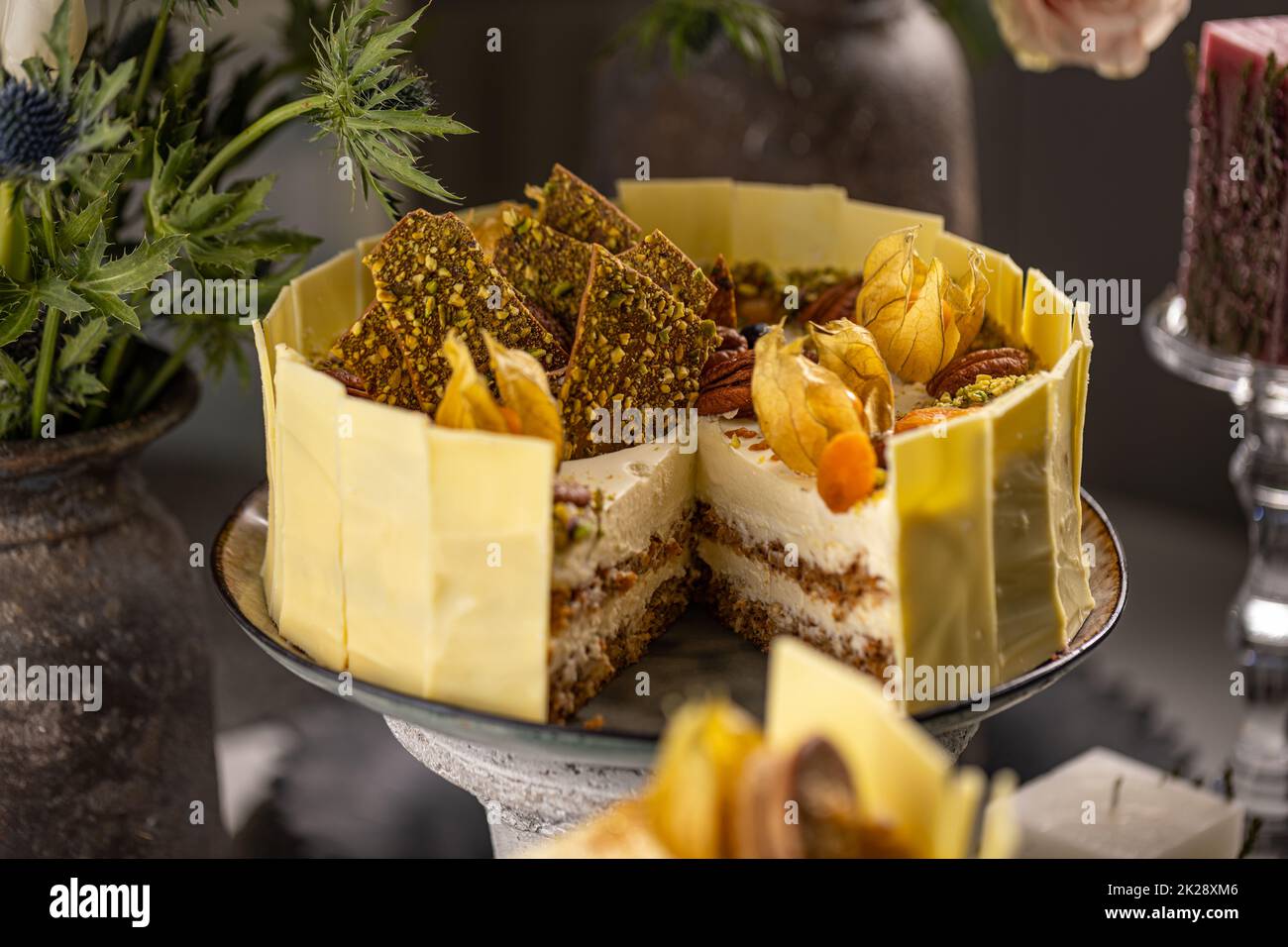Layered nut cake with mascarpone cream Stock Photo - Alamy