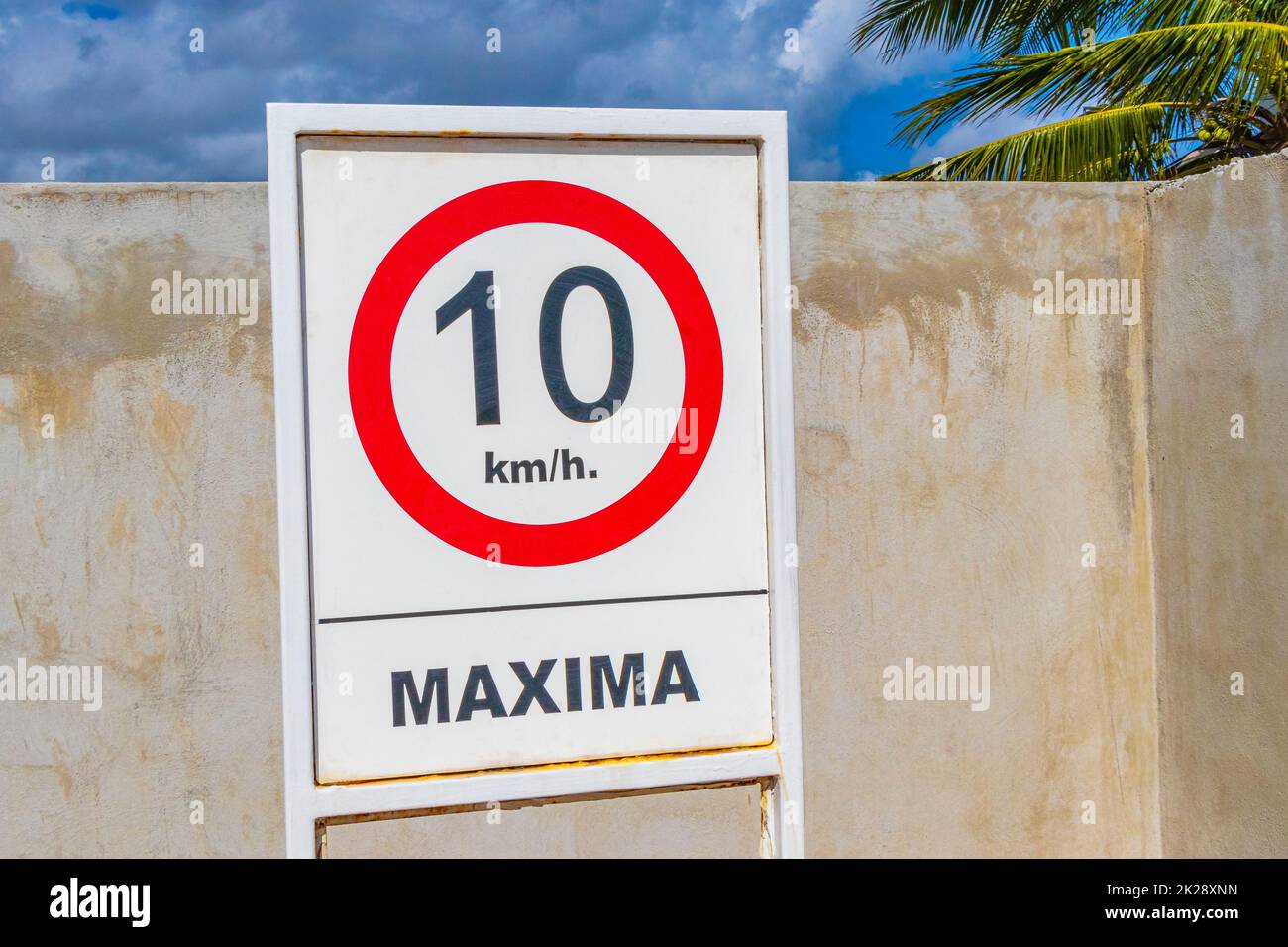 White road sign at highway motorway in Puerto Aventuras Mexico Stock ...