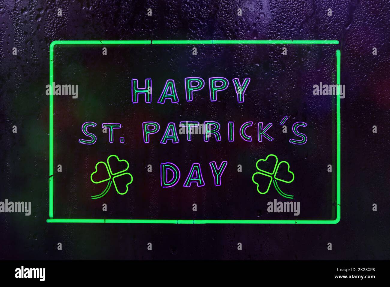 Happy St. Patrick's Day Neon Sign in Rainy Wet Window Stock Photo - Alamy