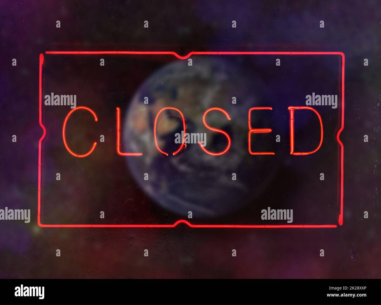 Neon Closed Sign over blurred Earth Background Stock Photo - Alamy