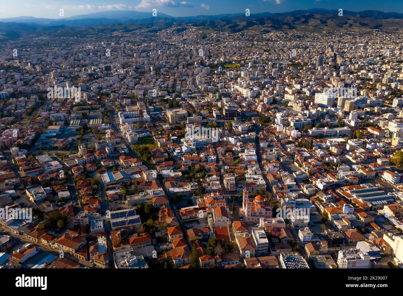 Elevated city skyline viewed over rooftops. Limassol, Cyprus Stock ...