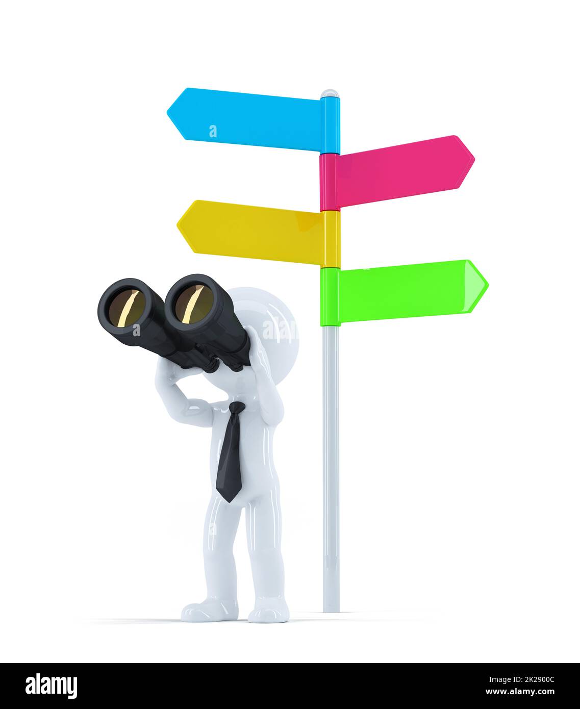 Businessman with binoculars under road sign Stock Photo - Alamy
