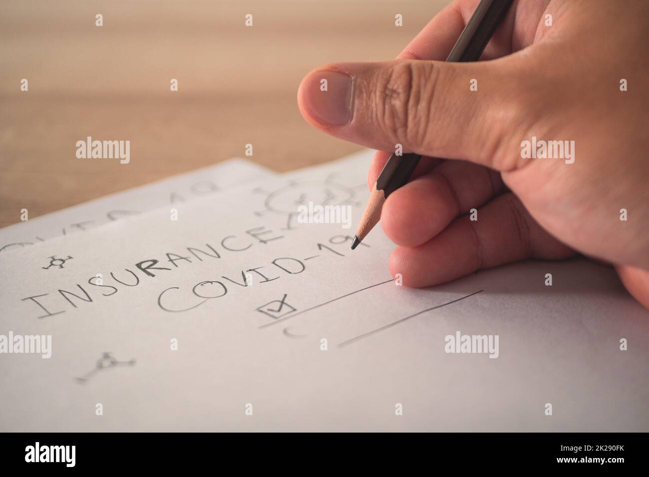 Health insurance in COVID concept. There is a blank for confirmation of ...