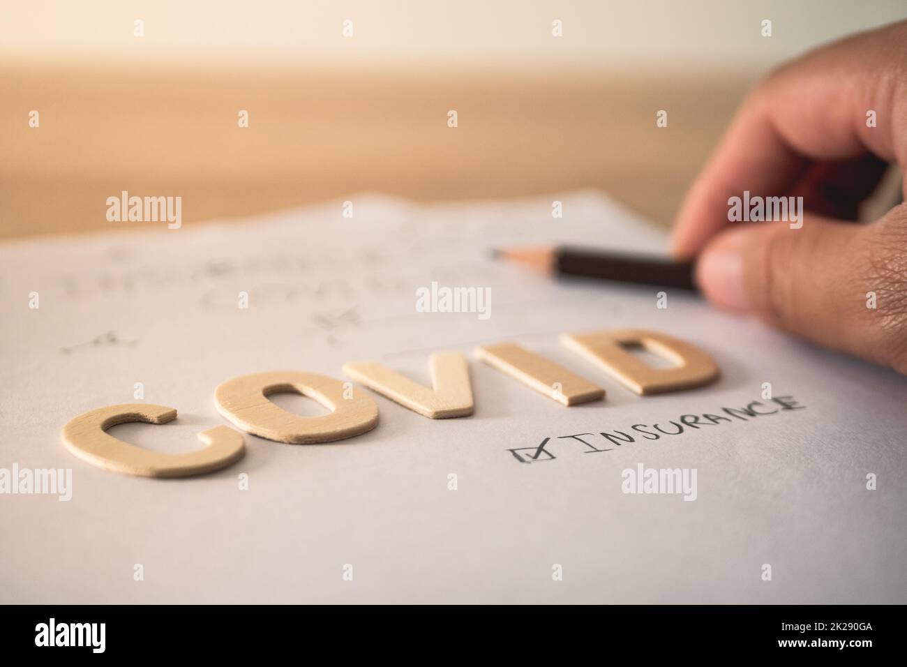 Health insurance in COVID concept. There is a blank for confirmation of ...