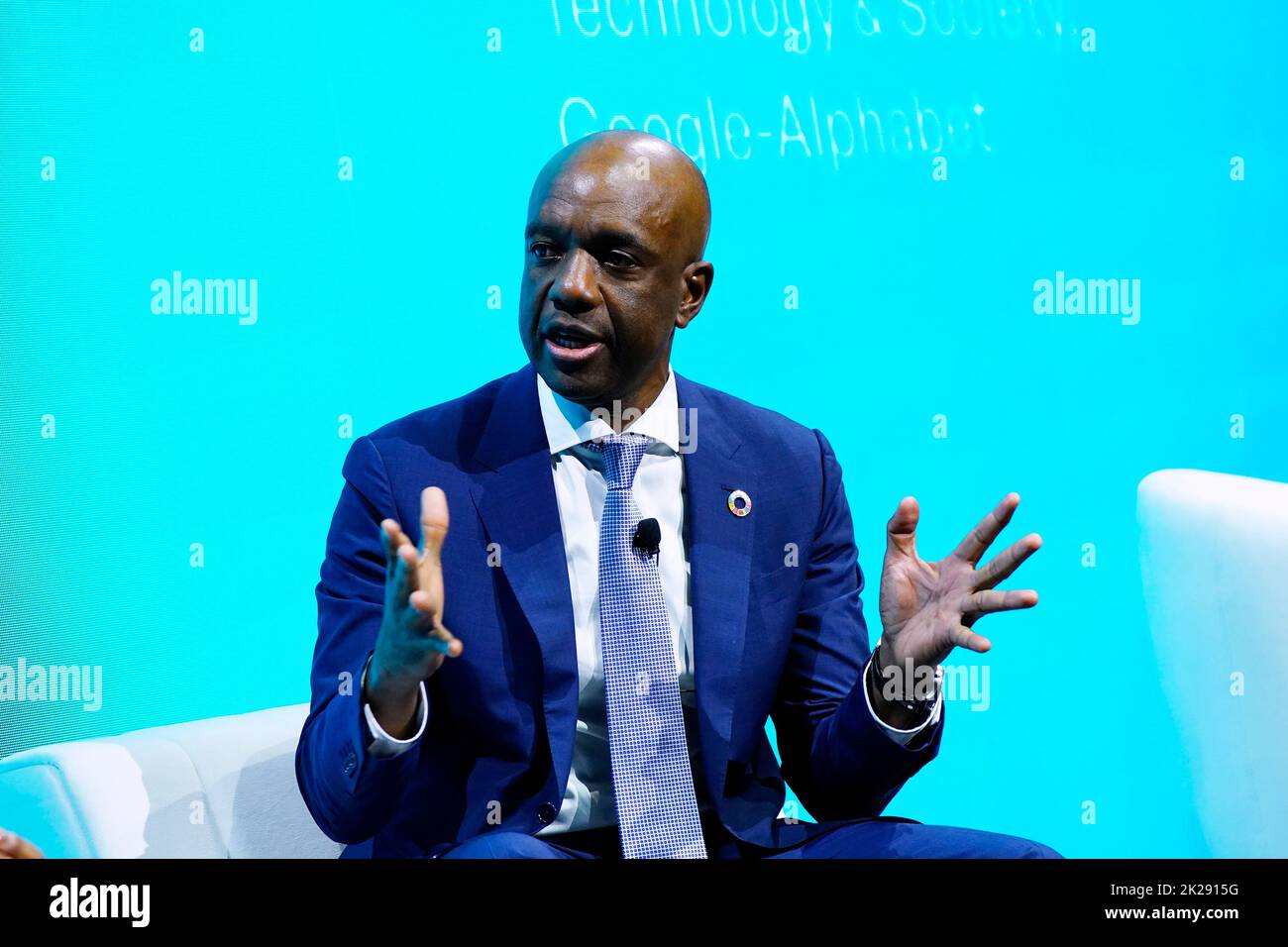 09/19/2022 New York, New York Dr. James Manyika speaks onstage at The ...