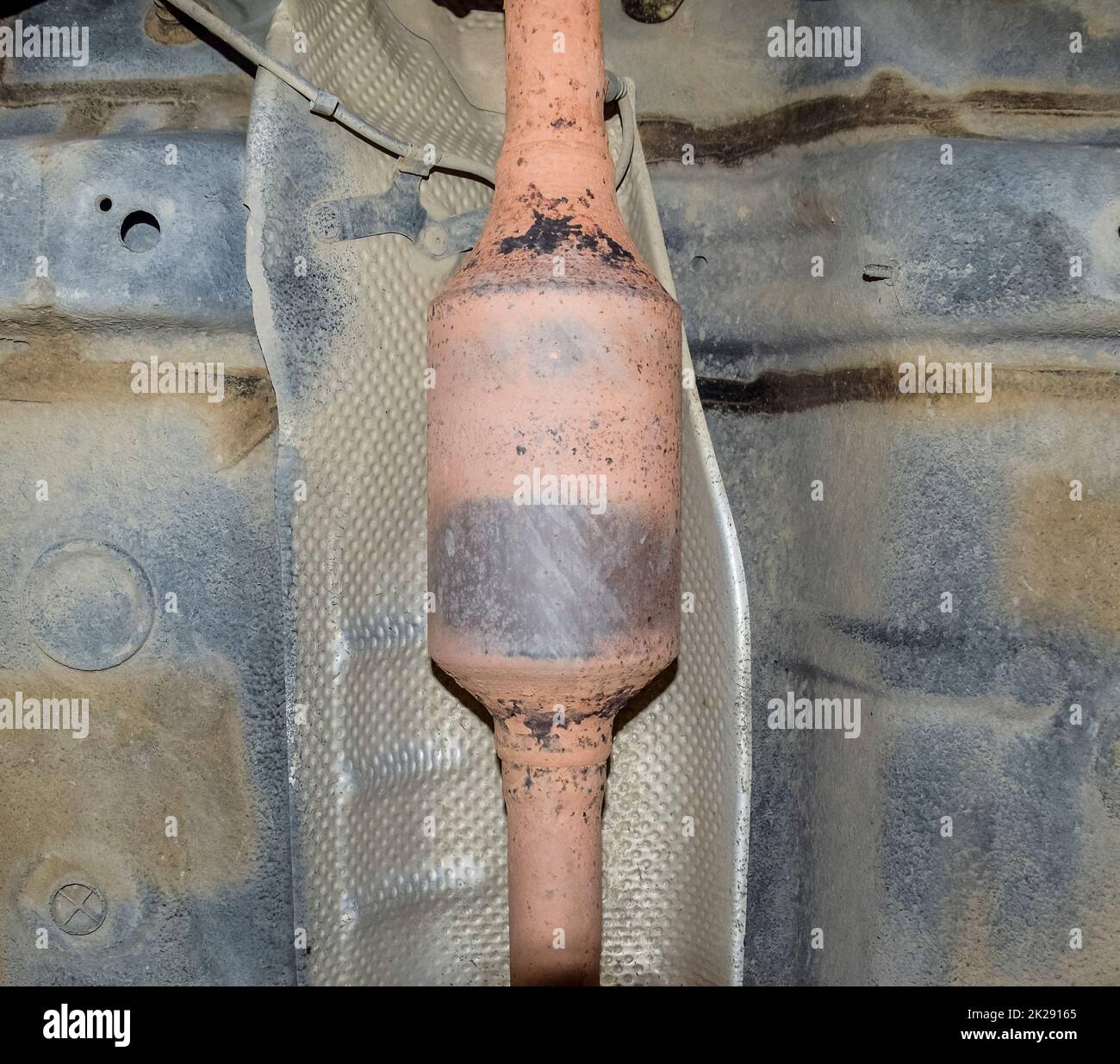 Muffler of the car view from below. Exhaust system Stock Photo - Alamy