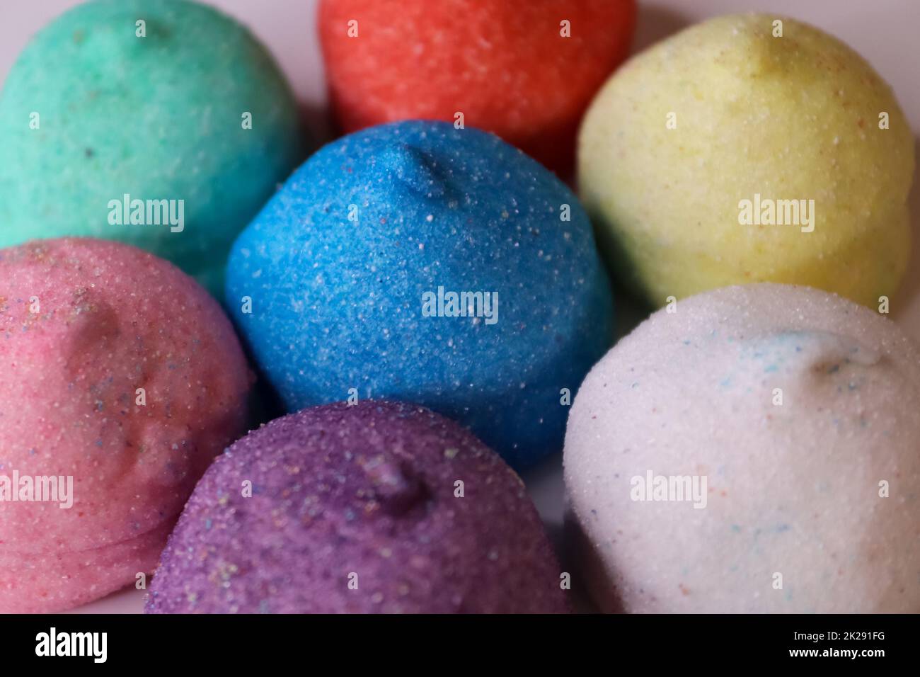 Selective focus on very colorful and delicious marshmellow candy on a ...
