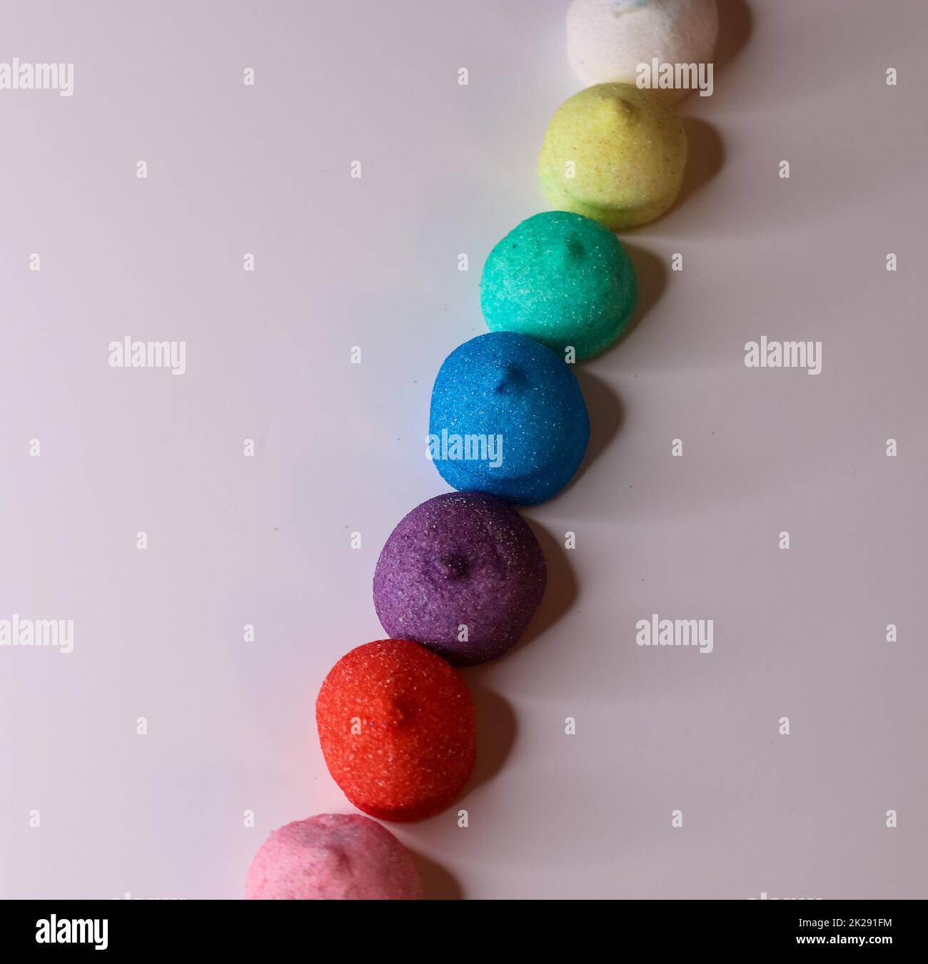 Selective focus on very colorful and delicious marshmellow candy on a ...