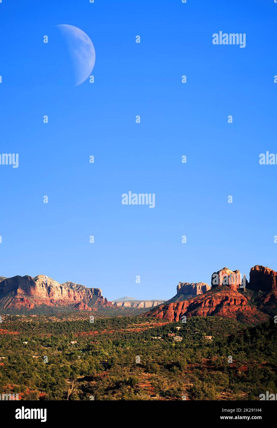 Moon Over Cathedral Rock in Sedona Stock Photo - Alamy