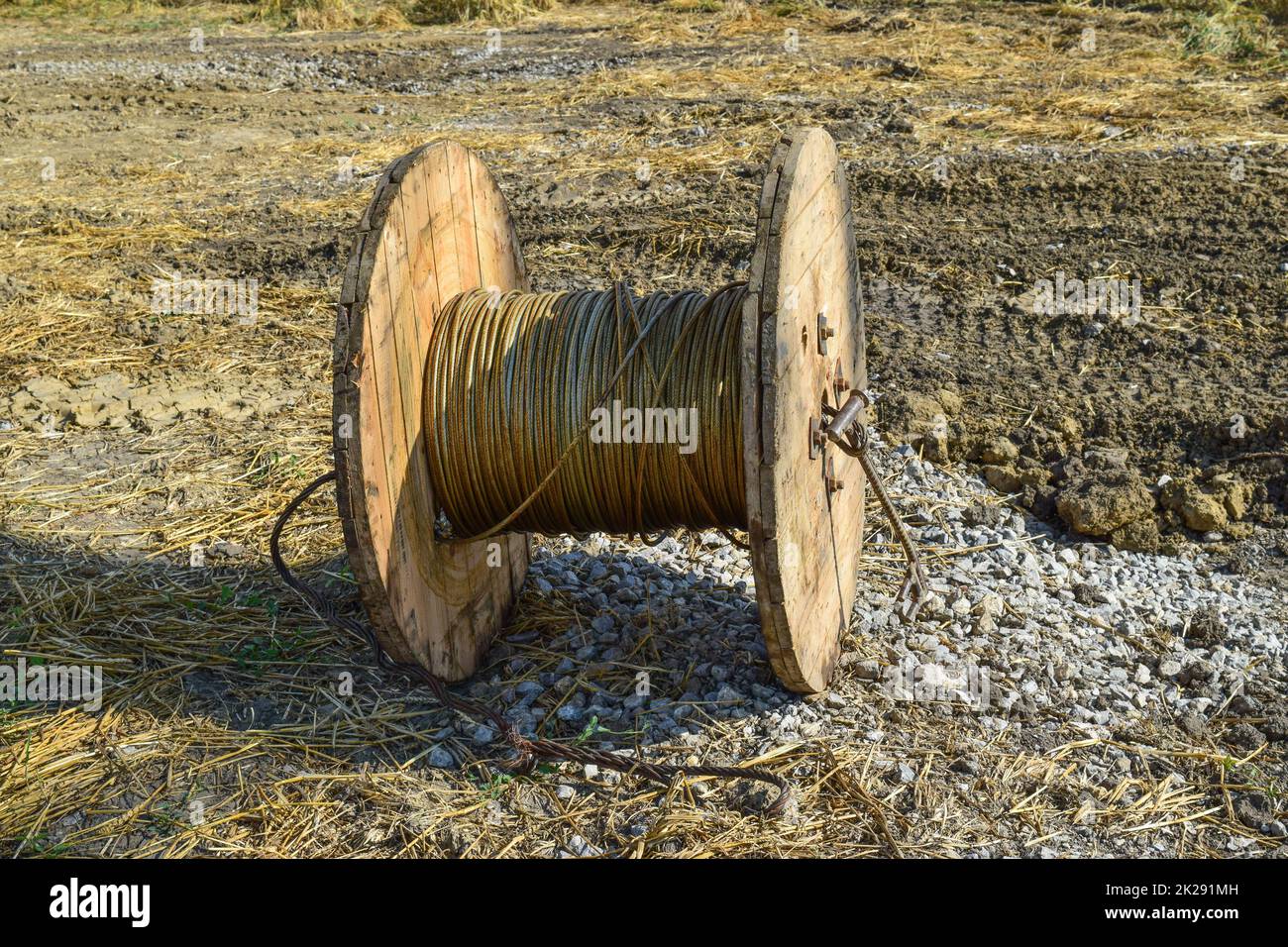 The unwinding of the high-voltage wire from the spool storage bay Stock ...