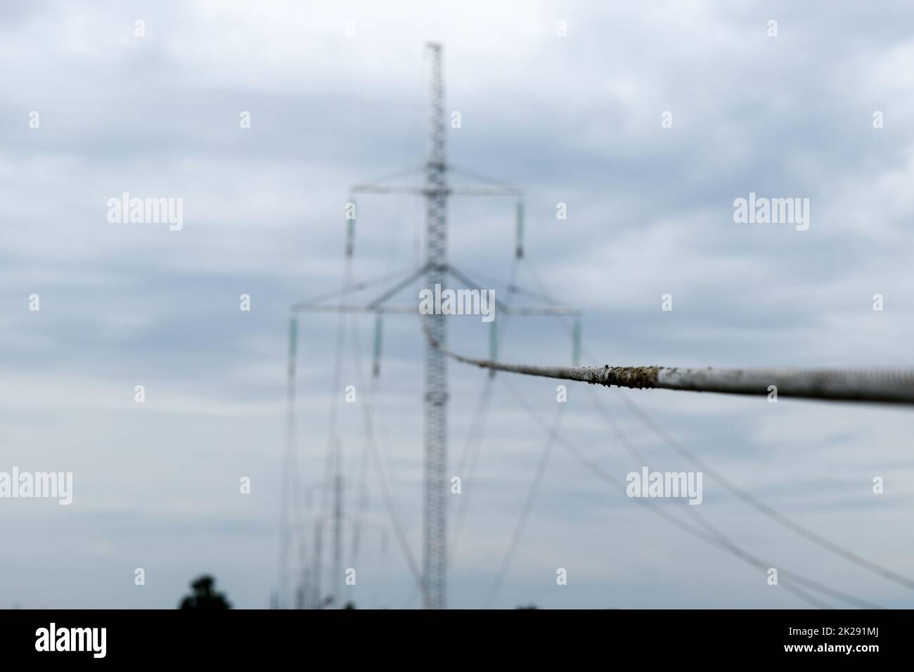 Assembly and installation of new support of a power line Stock Photo ...