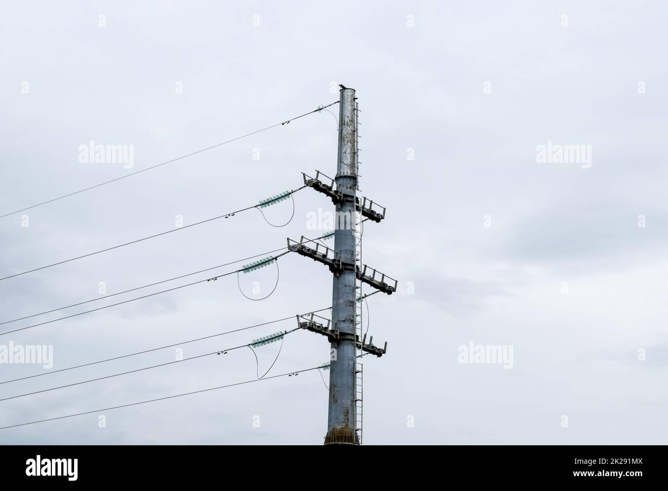 Assembly and installation of new support of a power line Stock Photo ...