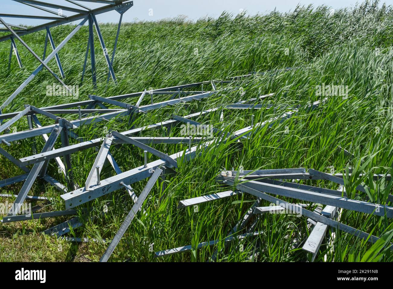 Assembly and installation of new support of a power line Stock Photo ...