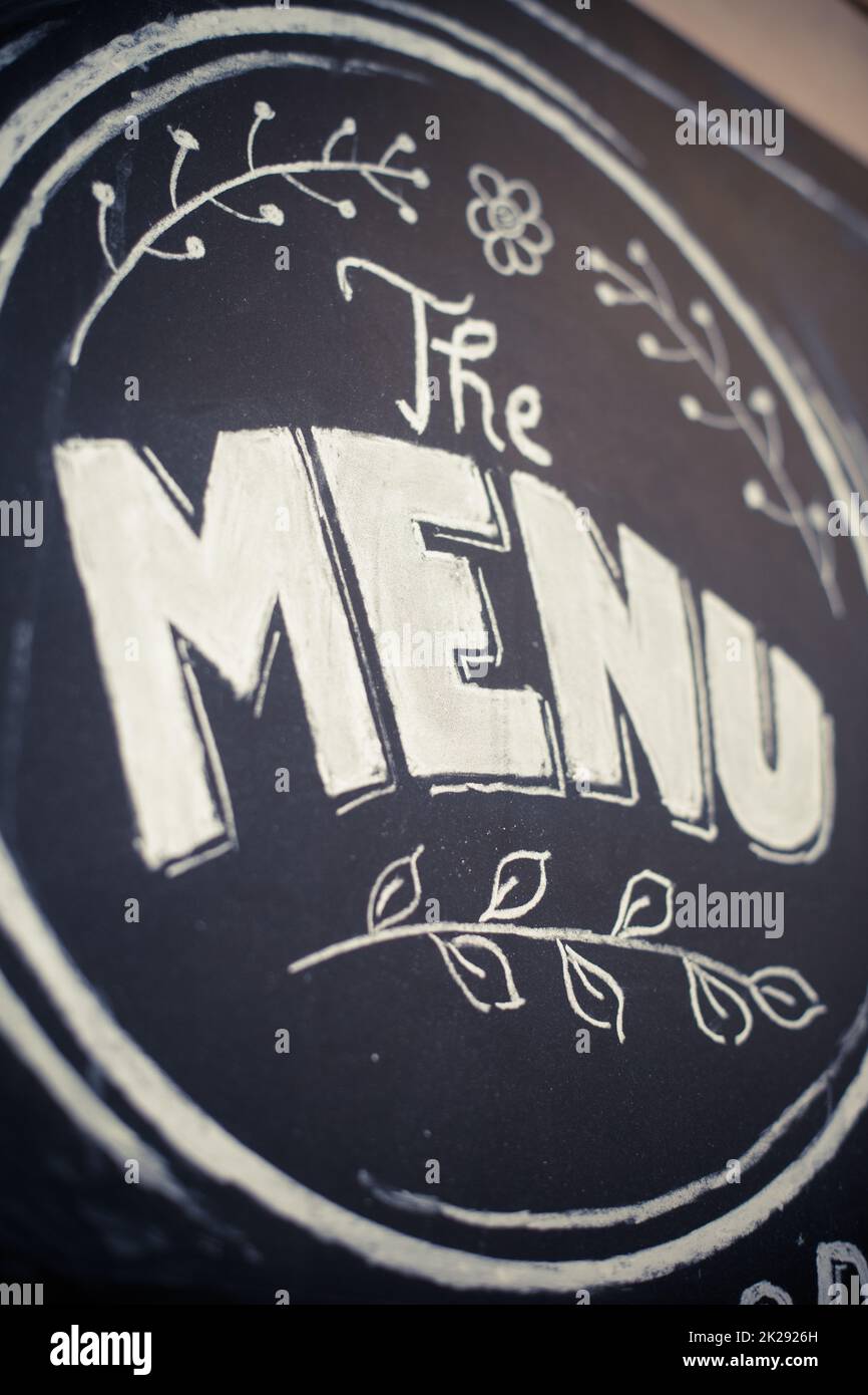Word Menu written on a chalkboard Stock Photo - Alamy